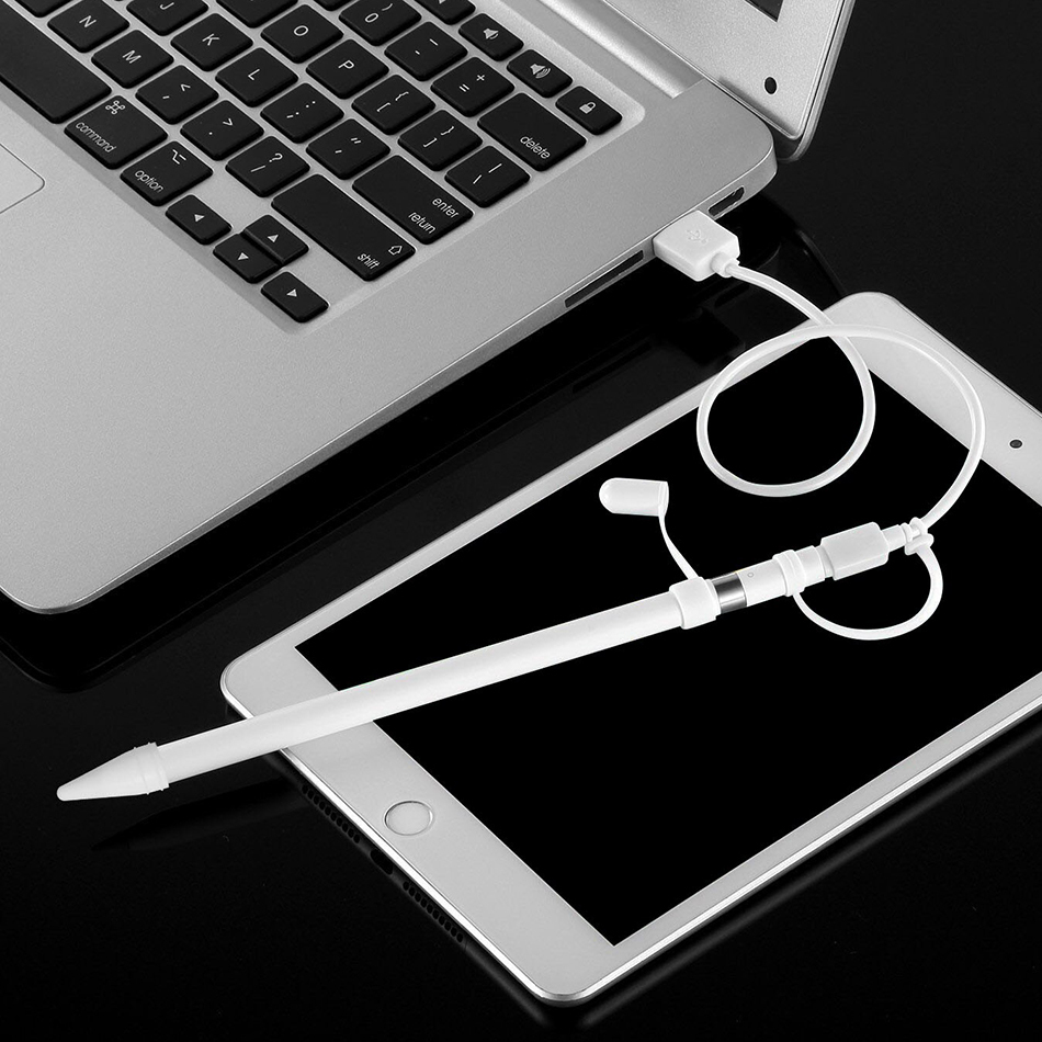 Lid Cap Nib Protector Anti-Lost Strap for Apple Pencil (White)